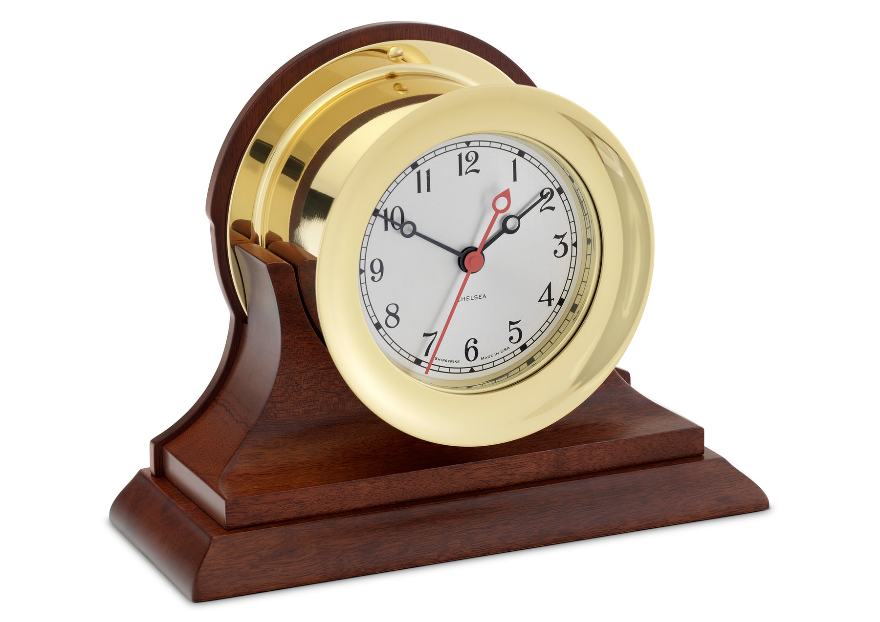 Chelsea Shipstrike Brass Quartz Clock on Mahogany Base – Chelsea Clock