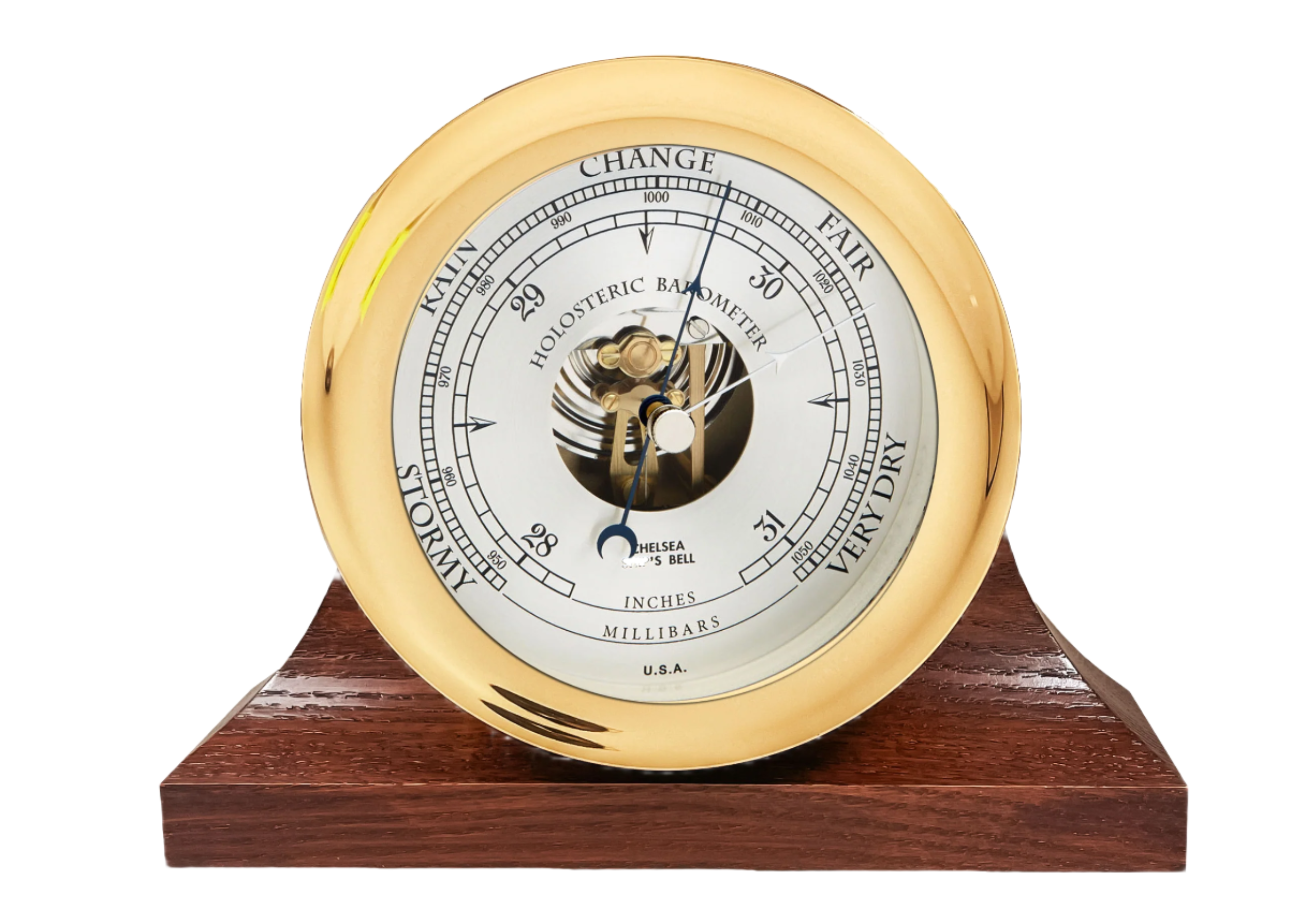 6" Ship's Bell Brass Barometer & Contemporary Base - Chelsea Clock