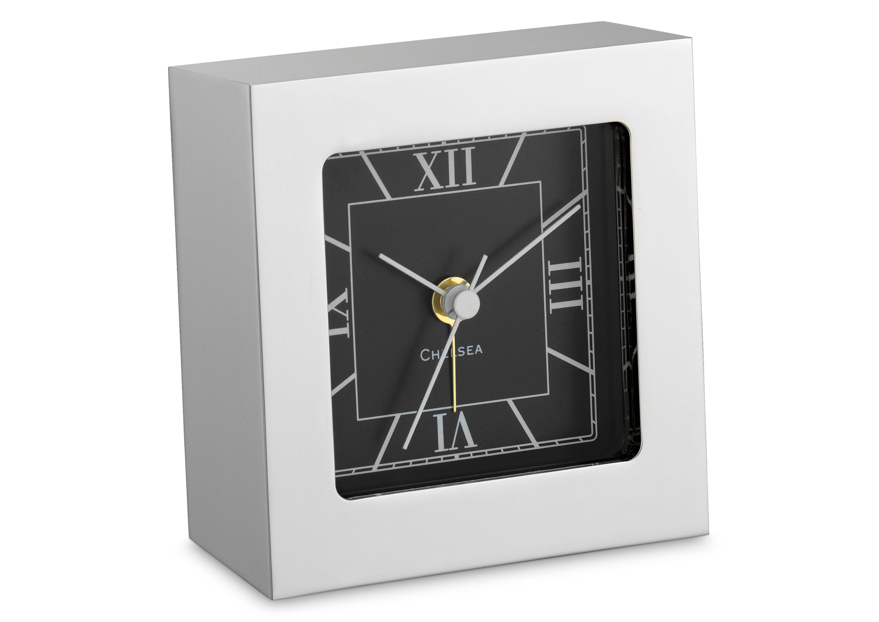 Square Desktop Alarm Clock in Nickel - Chelsea Clock