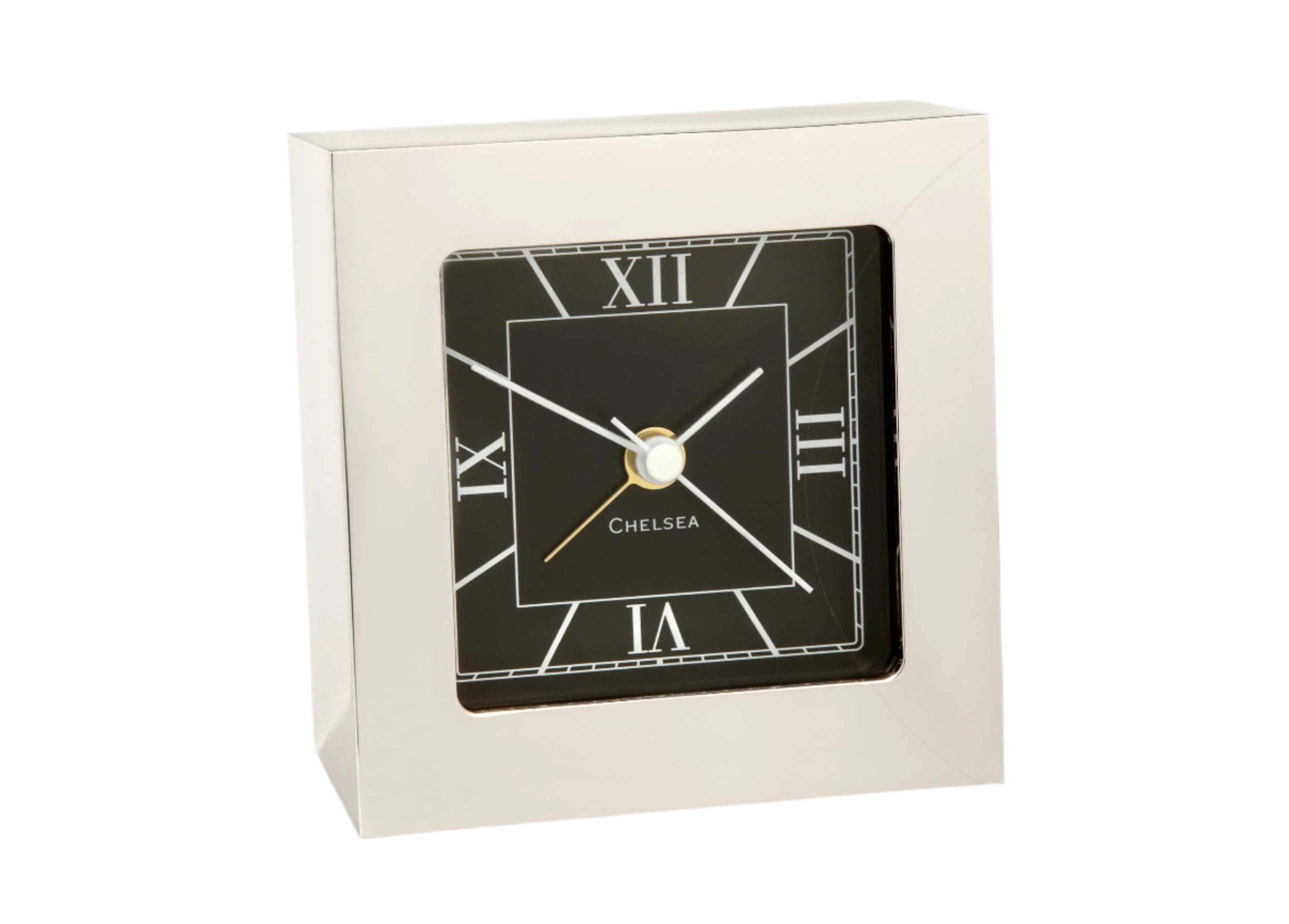 Square Desktop Alarm Clock in Nickel - Chelsea Clock
